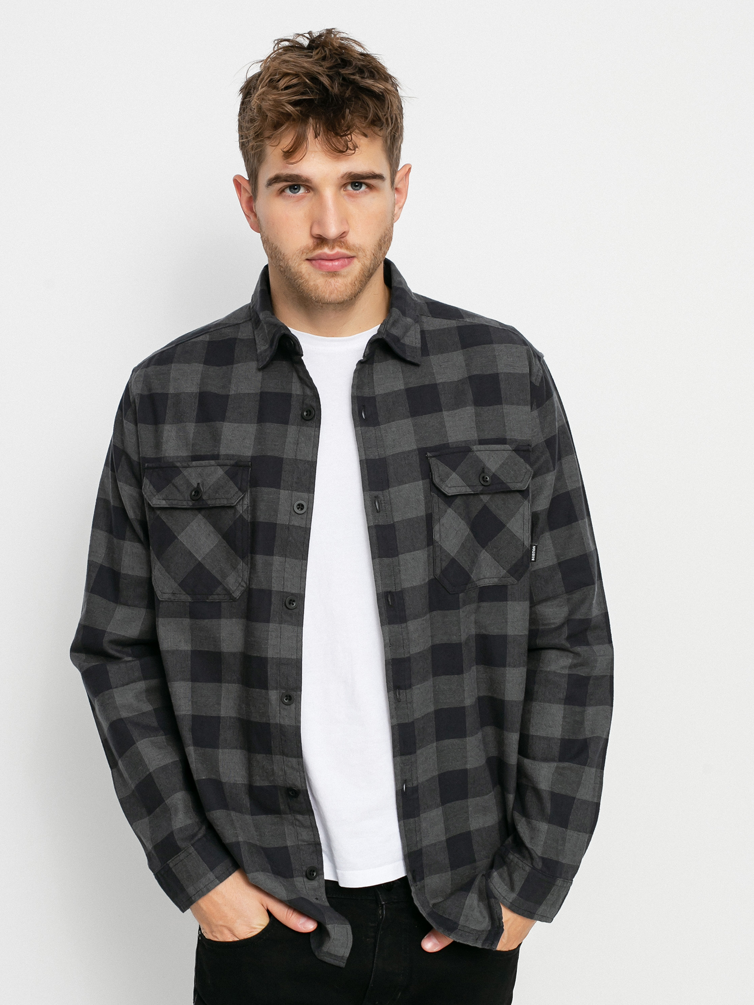 Burton Brighton Flannel Shirt - grey (true black heather buffalo plaid)