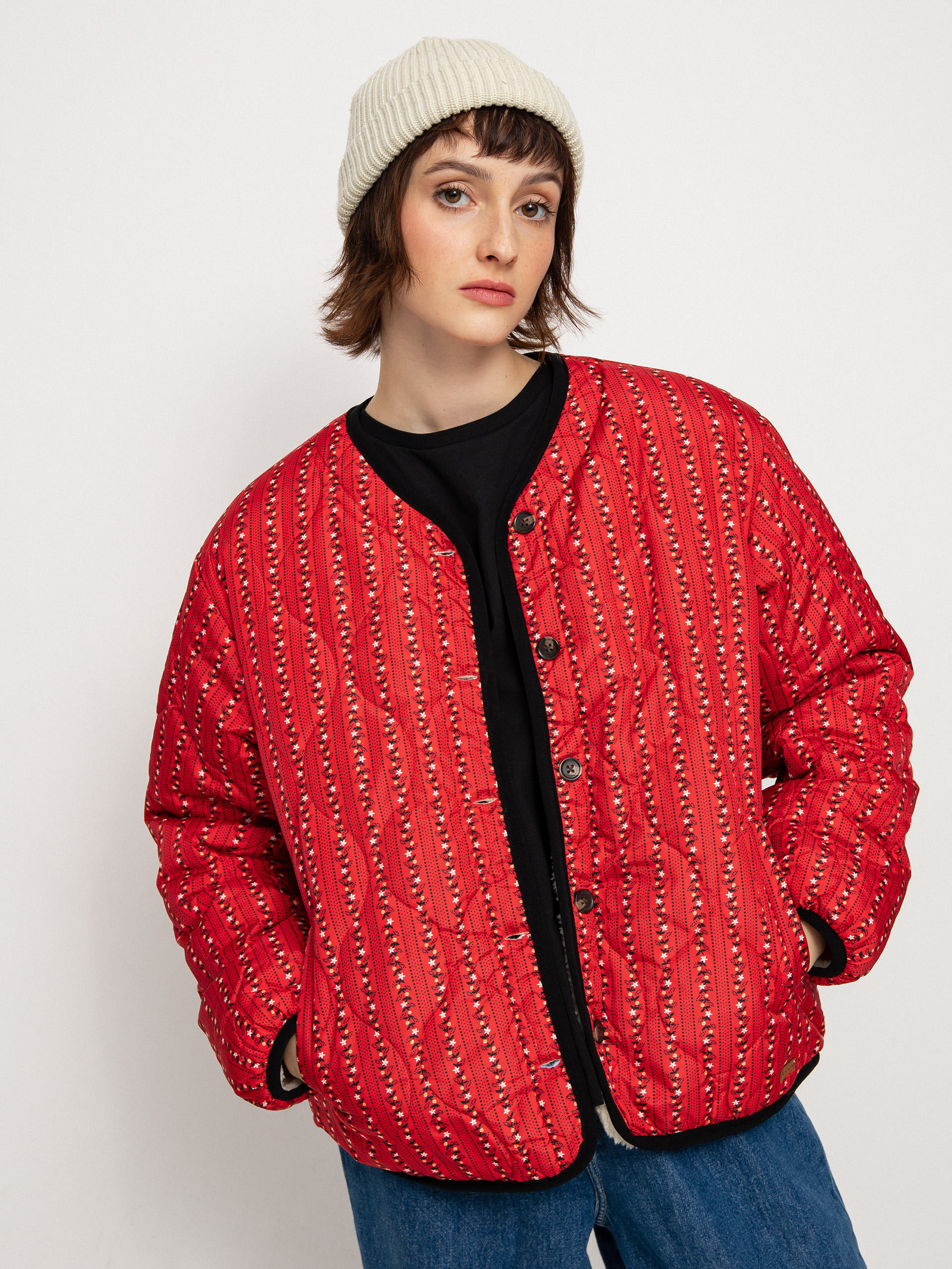 Brixton Sherpa Reversible Padded Jacket Wmn - red (mars red praire floral)