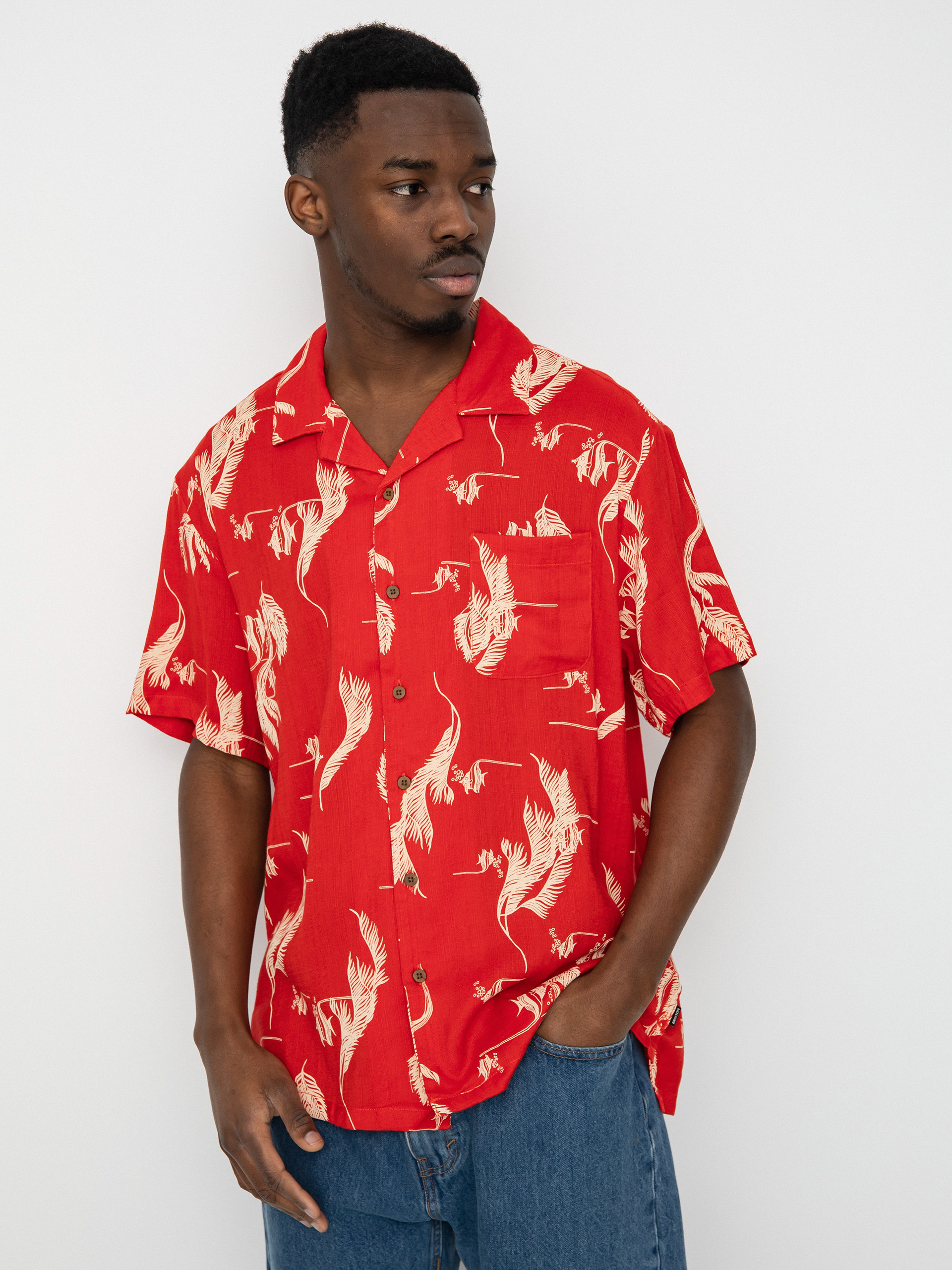 Brixton Bunker Slub Shirt (aloha red/white/coconut)