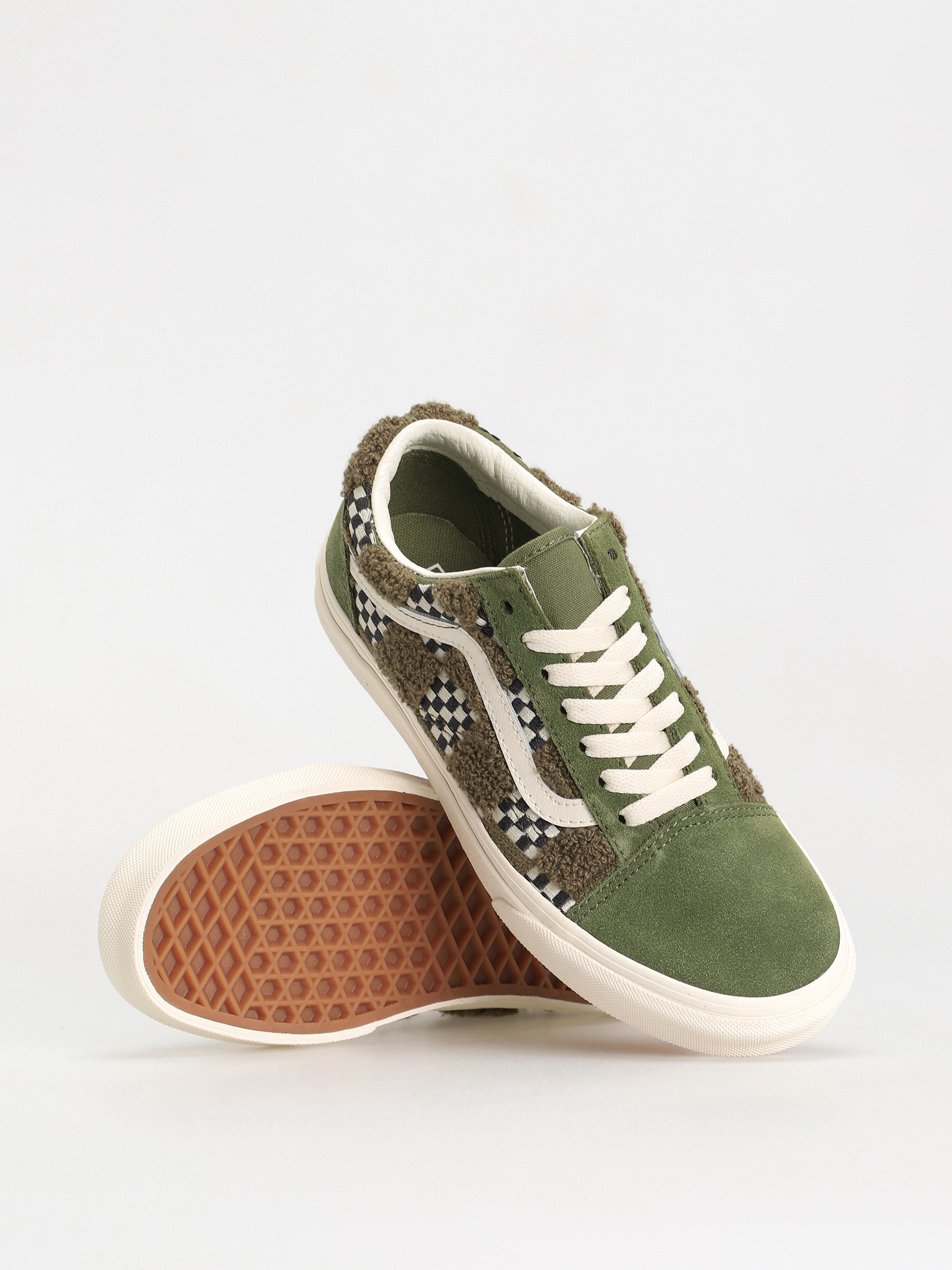 Vans Old Skool Shoes (tufted check loden green)