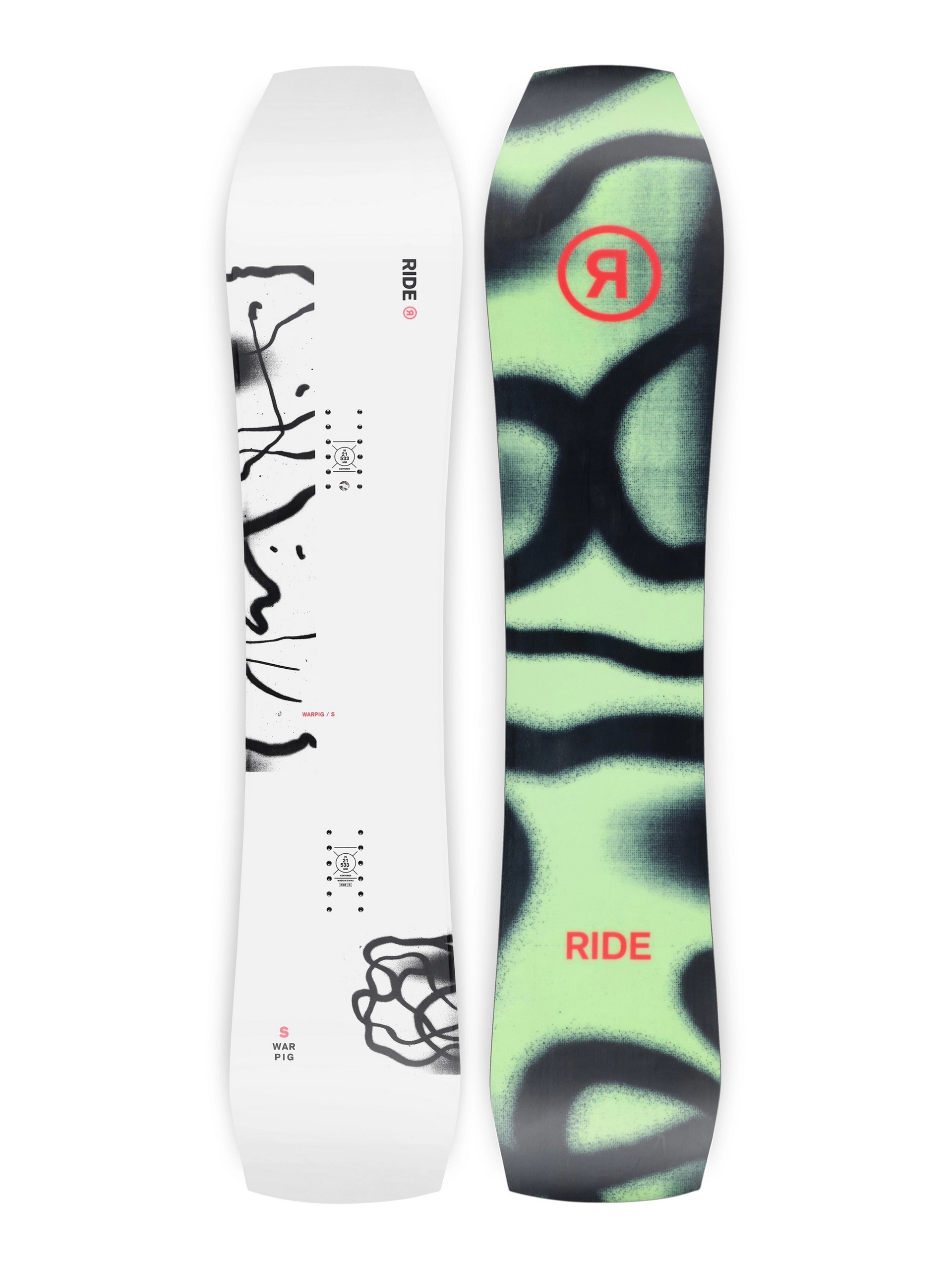 Ride Warpig Snowboard - white, black, green, multicolor