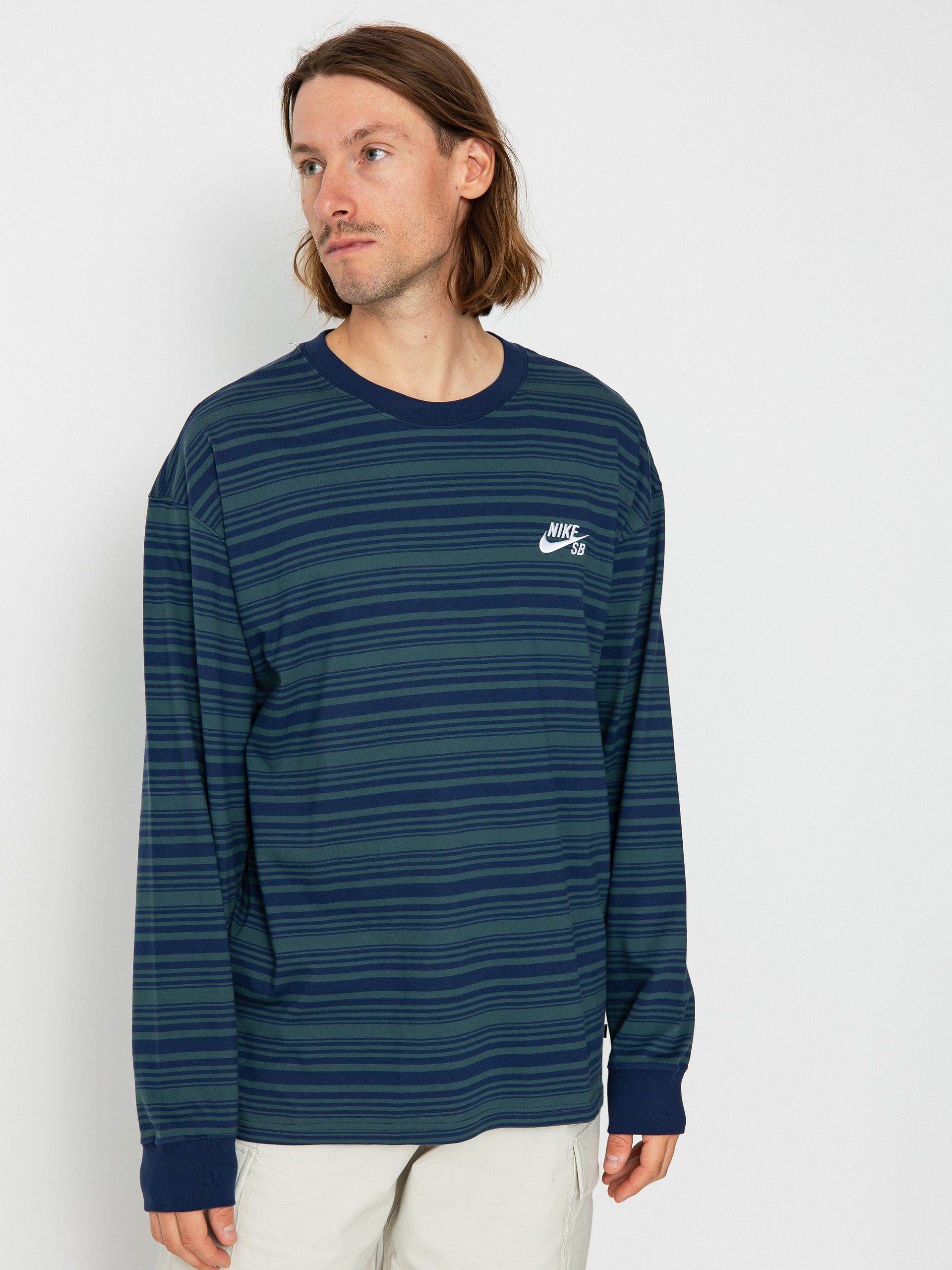 Nike SB Stripe Longsleeve - navy blue (midnight navy/deep jungle)
