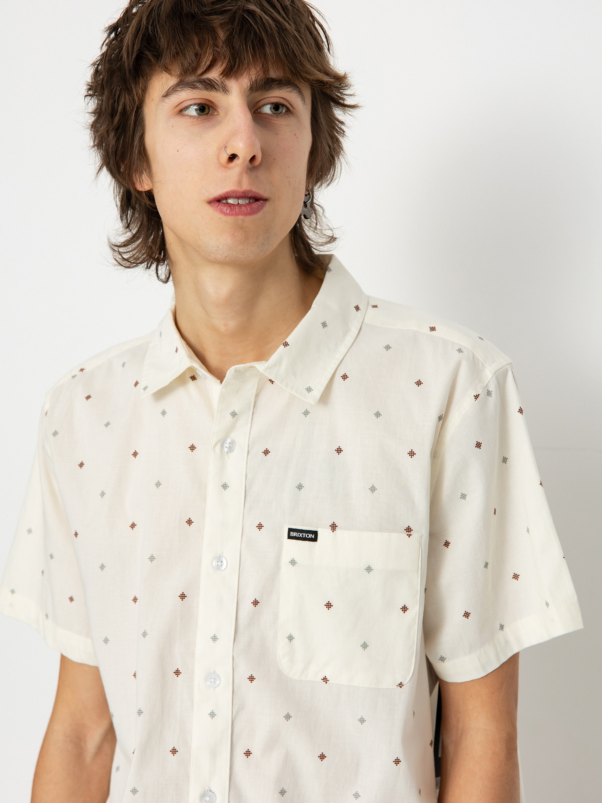 Brixton Charter Print Wvn Shirt (off white pyramid)