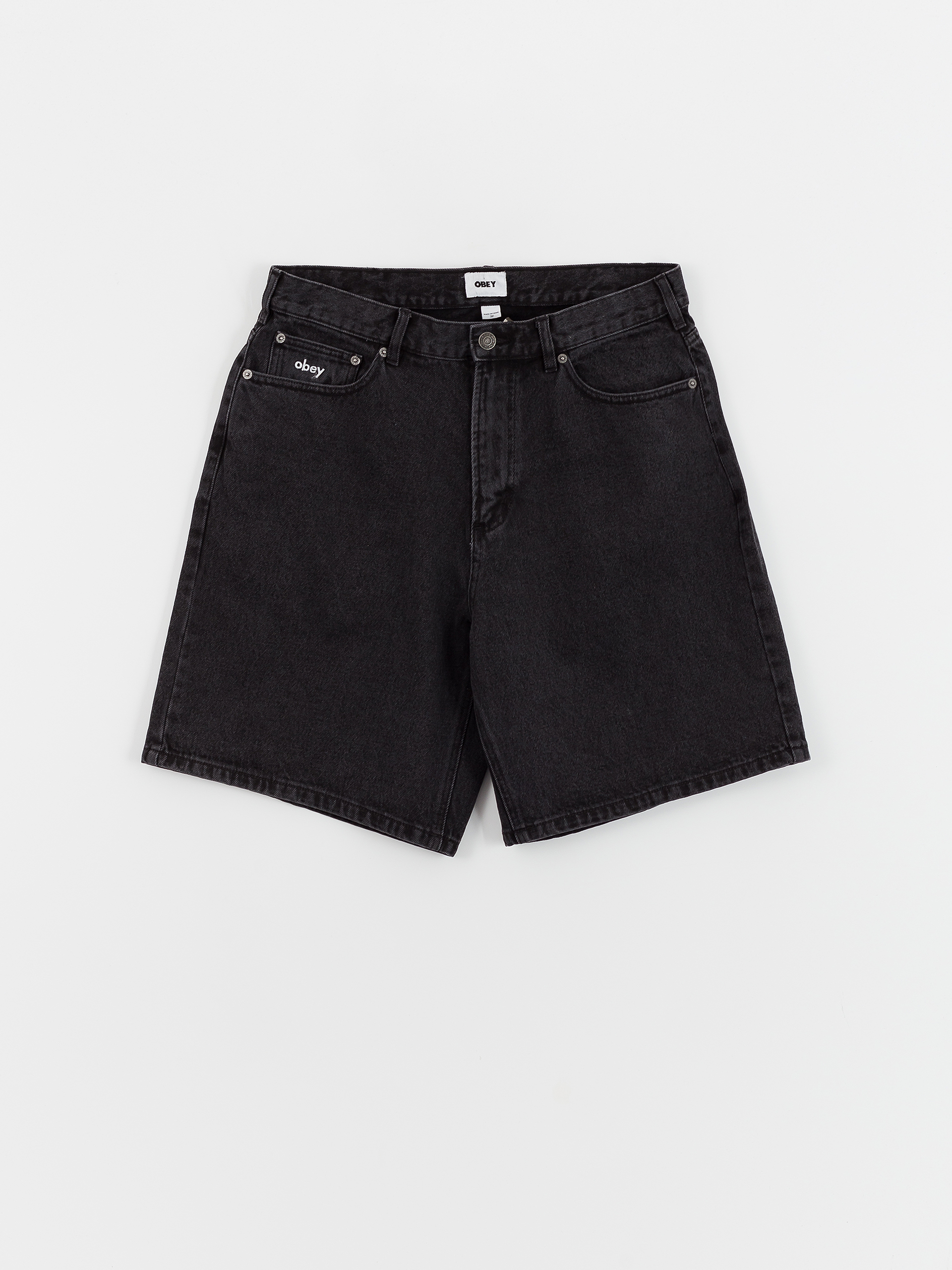 Obey Bigwig Baggy Denim Shorts Black Faded Black
