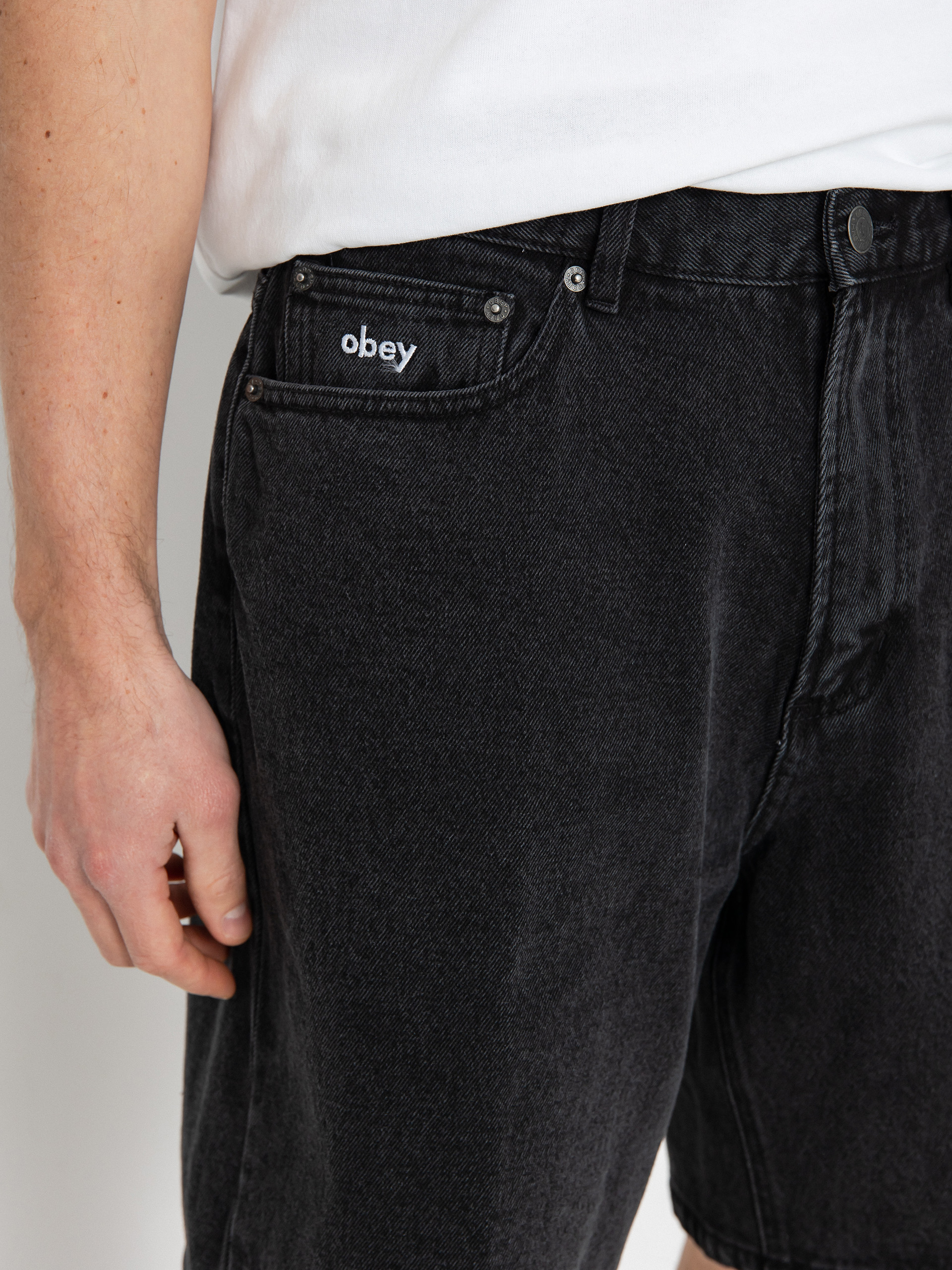 Obey Bigwig Baggy Denim Shorts Black Faded Black