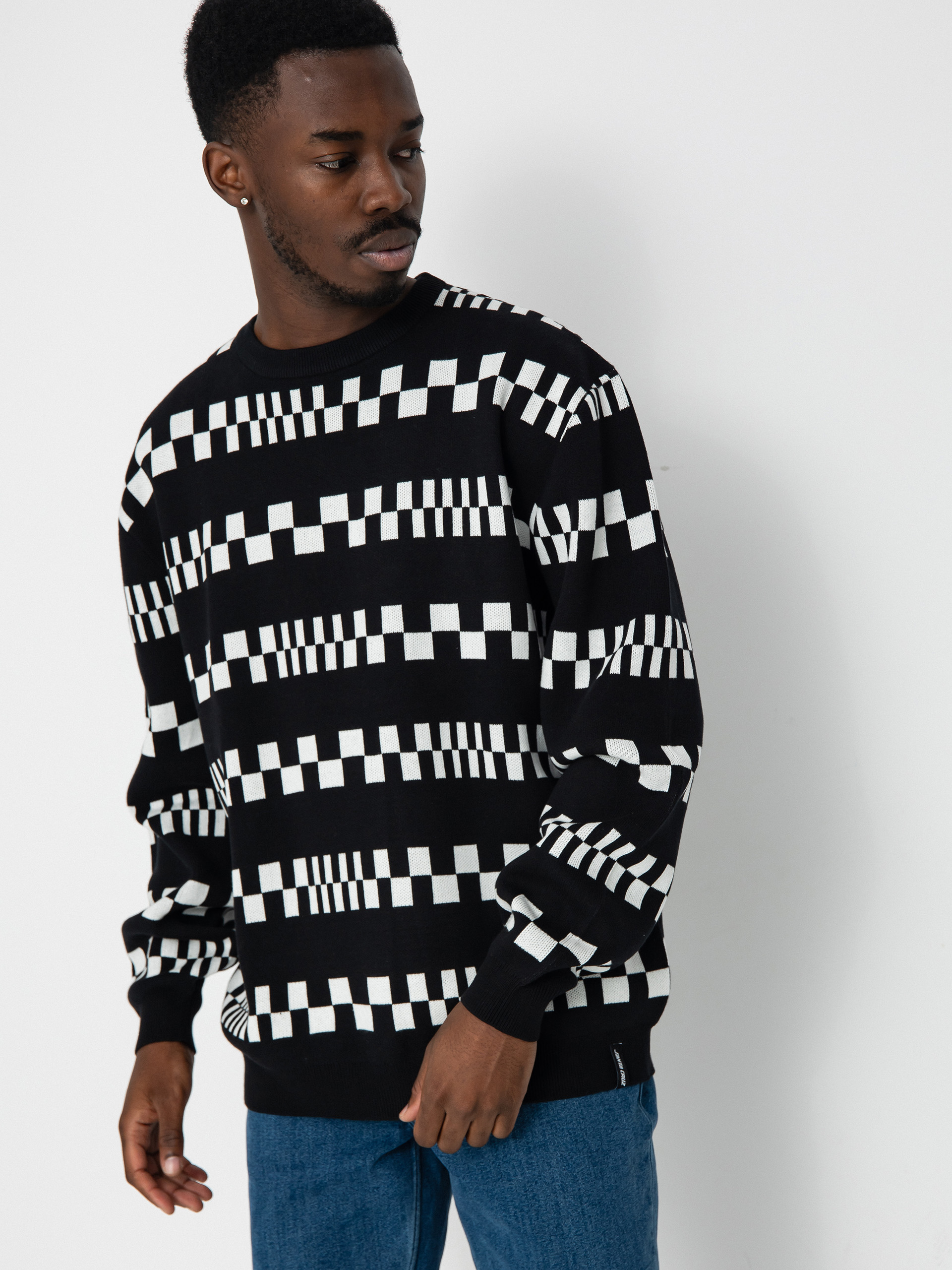 Santa Cruz Check Stripe Sweatshirt - white, black (check stripe)