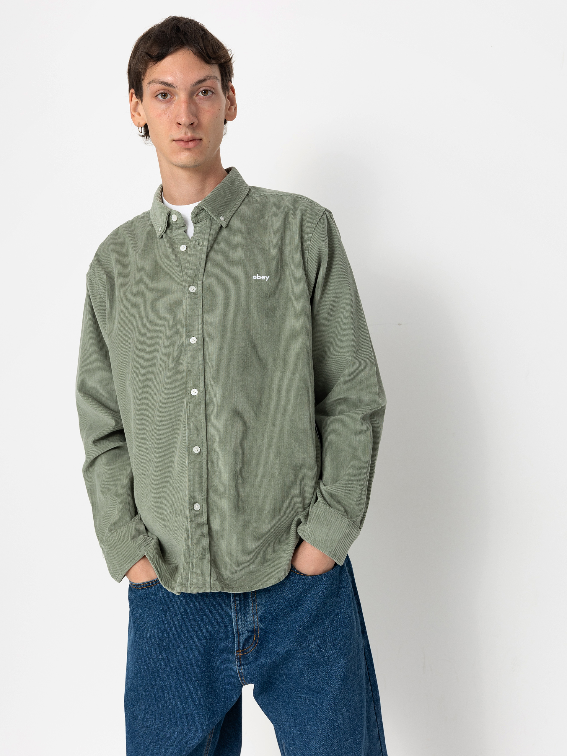 OBEY Grafton Cord Hemd - Grau, Grün (laurel wreath)