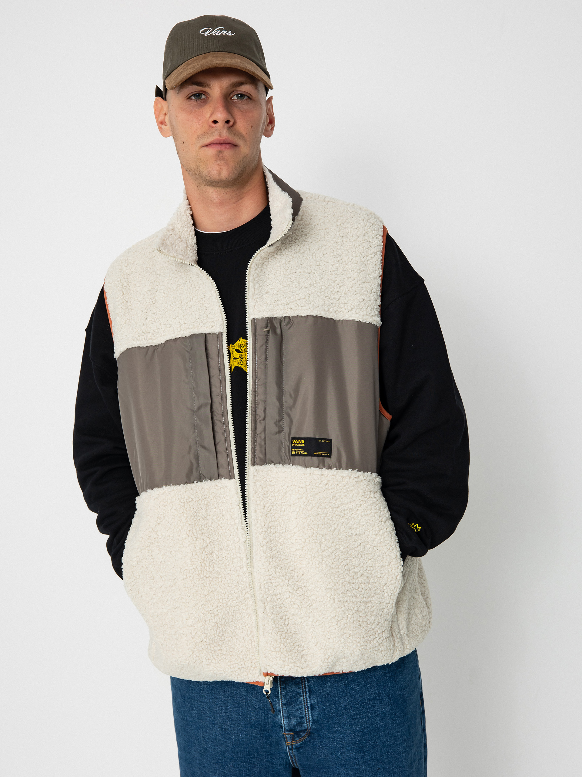 Vans Trevor Sherpa Fz Vest Fleece - brown, grey, beige (oatmeal/bungee ...