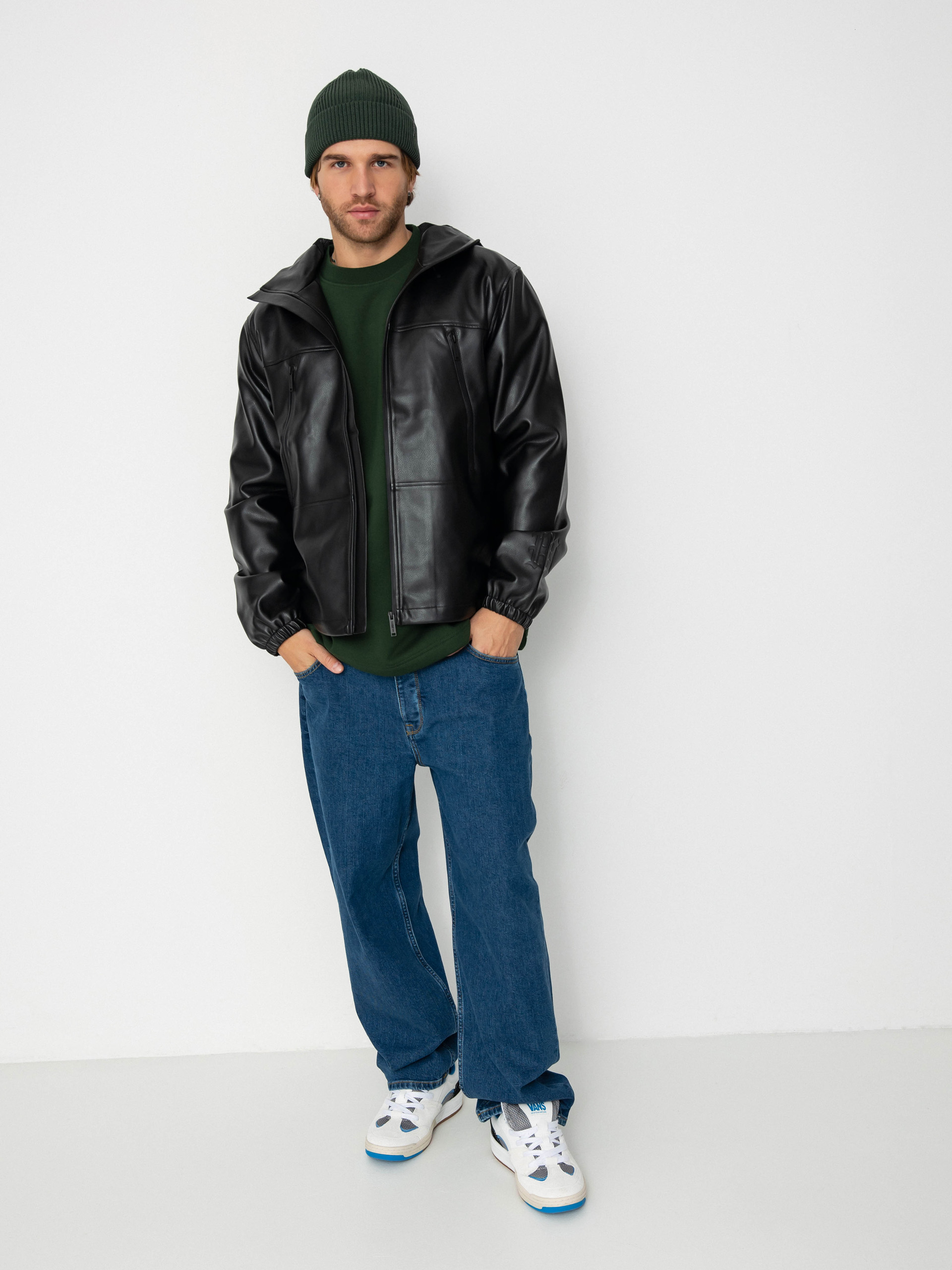 Wasted Paris Kingdom Faux Leather Windbreaker Jacket - black (black)