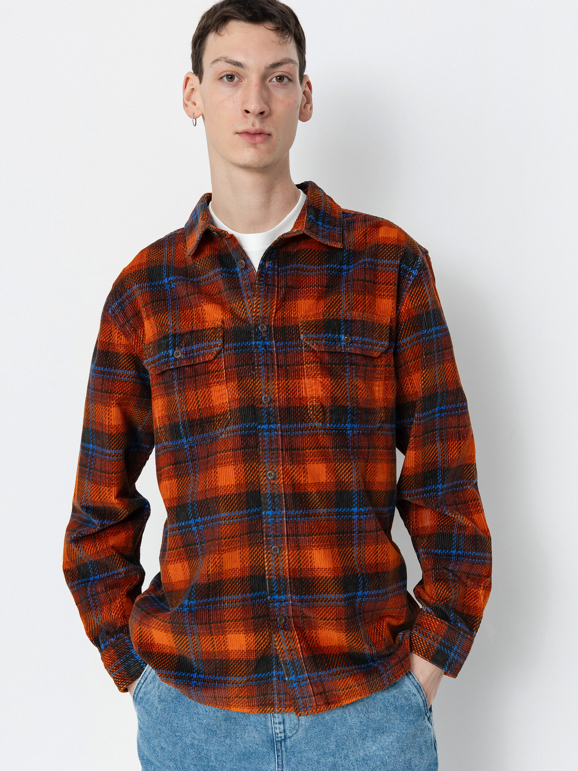 Quiksilver Venture Overshirt Cord Shirt - blue, black, orange (henna ...