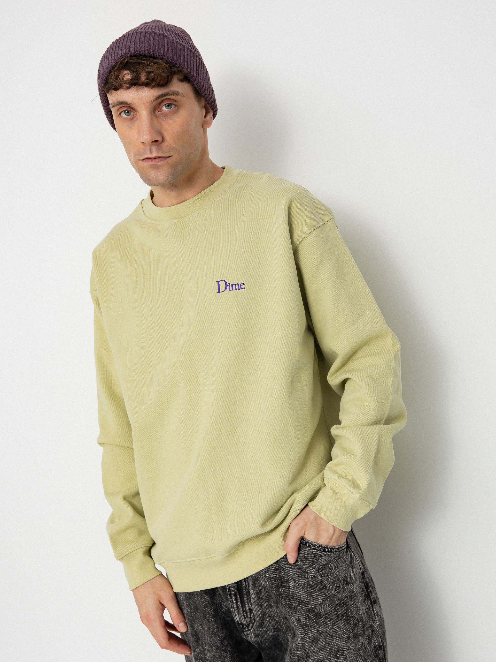 Dime Classic Small Logo Sweatshirt - yellow (light moss)