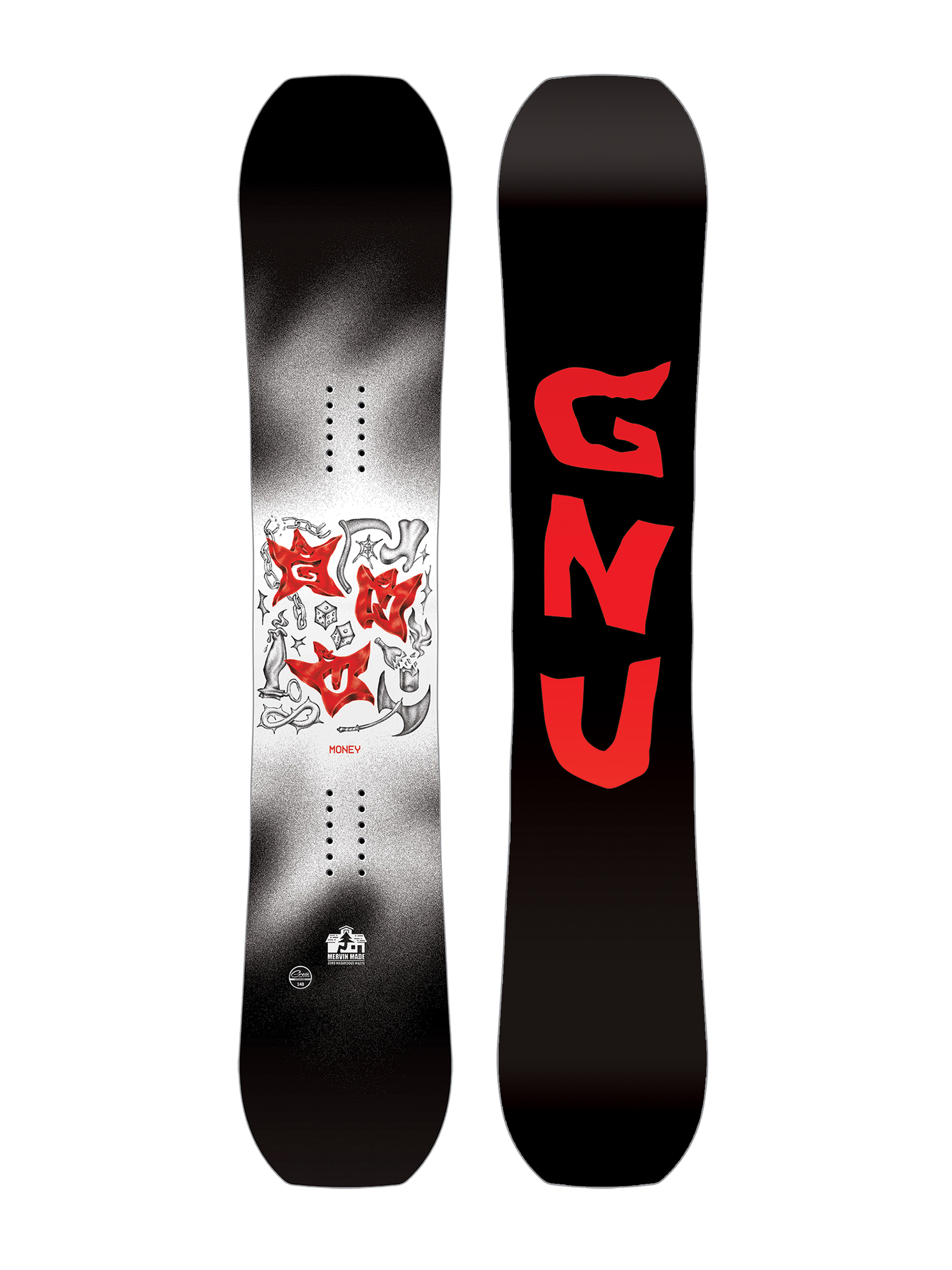 Gnu Snowboard Money - white, red, black (black)