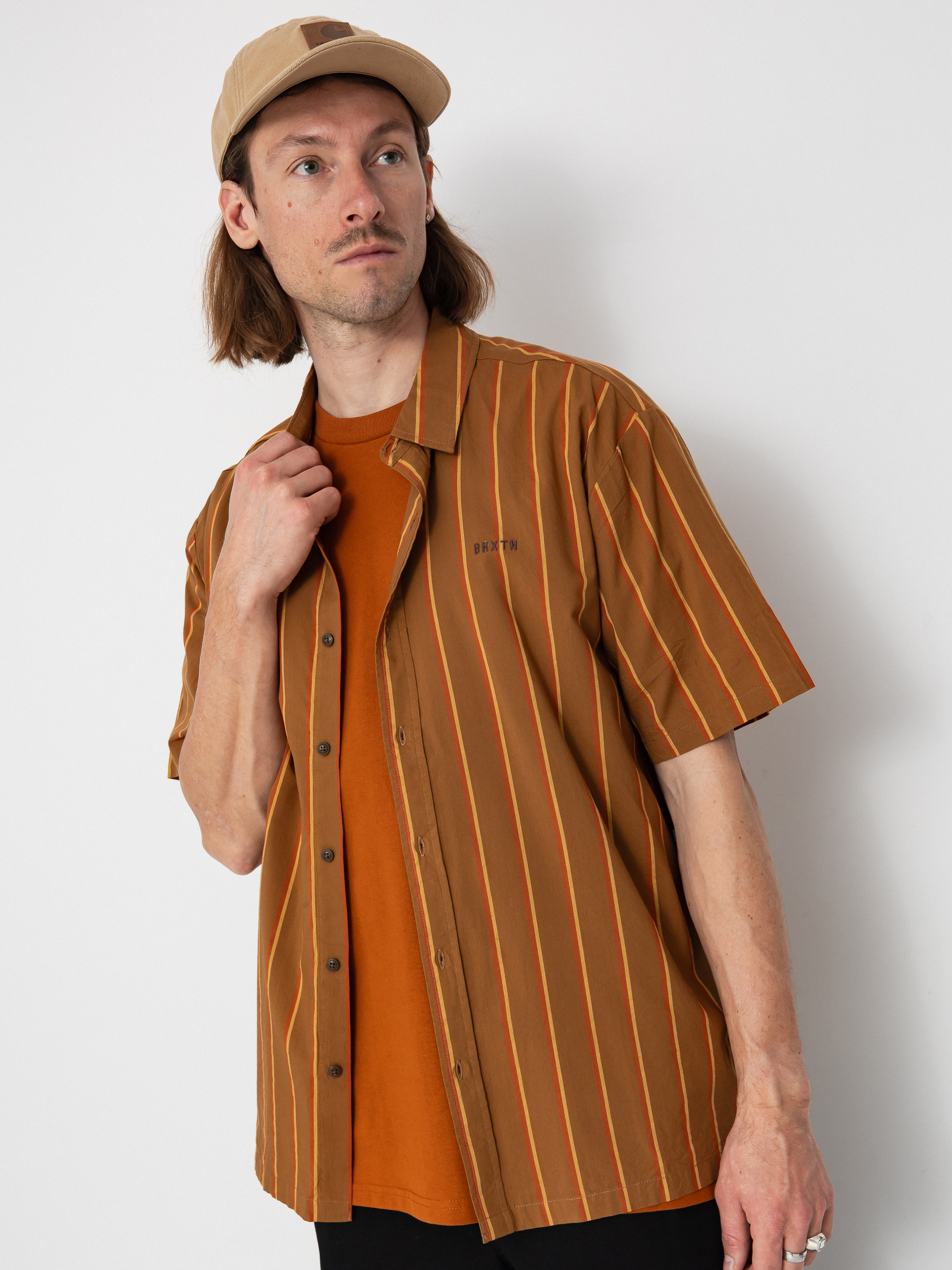 Brixton Cru Stripe Shirt - brown (washed copper/burnt red/sunset)