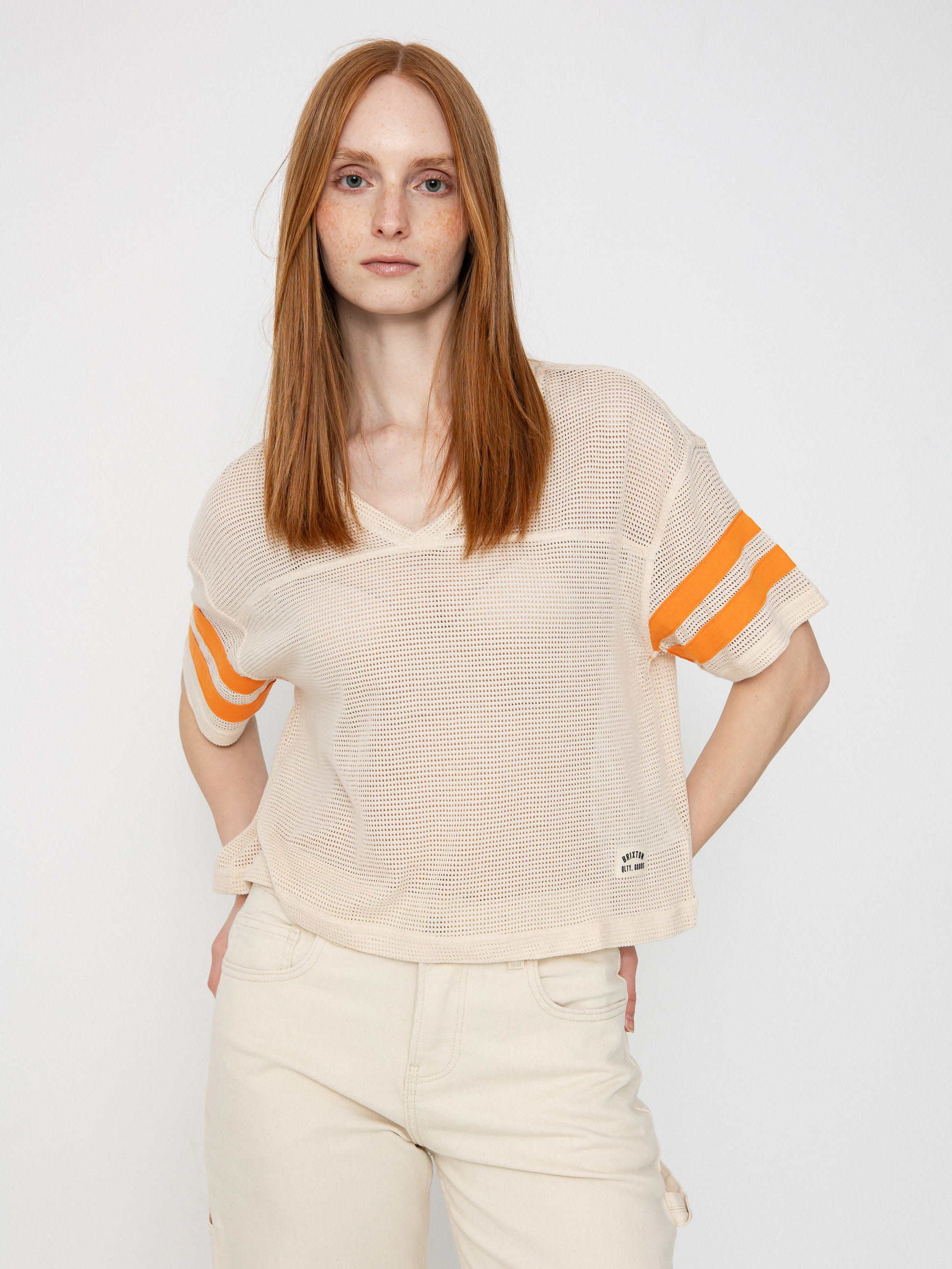 Brixton Varsity Football Mesh Wmn T-Shirt - beige (whitecap)