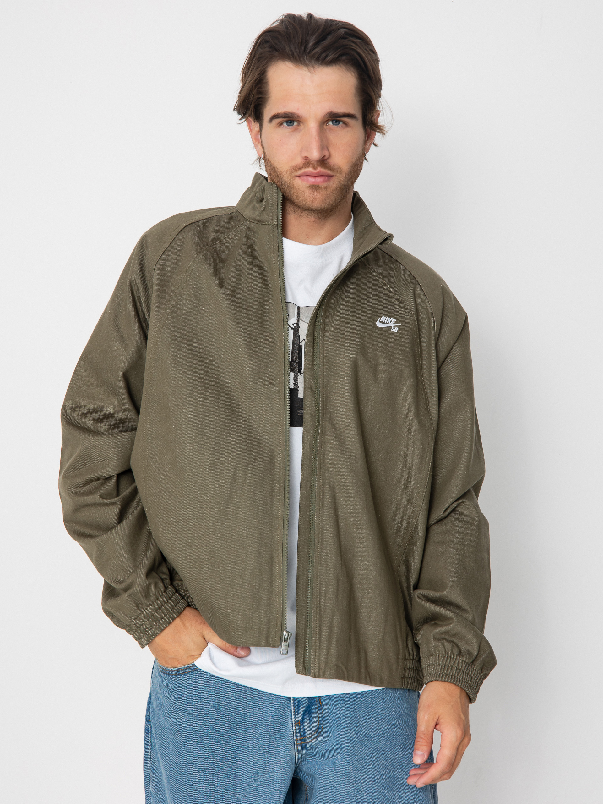 Nike SB Denim FZ Trak Jacket - (medium olive/white)