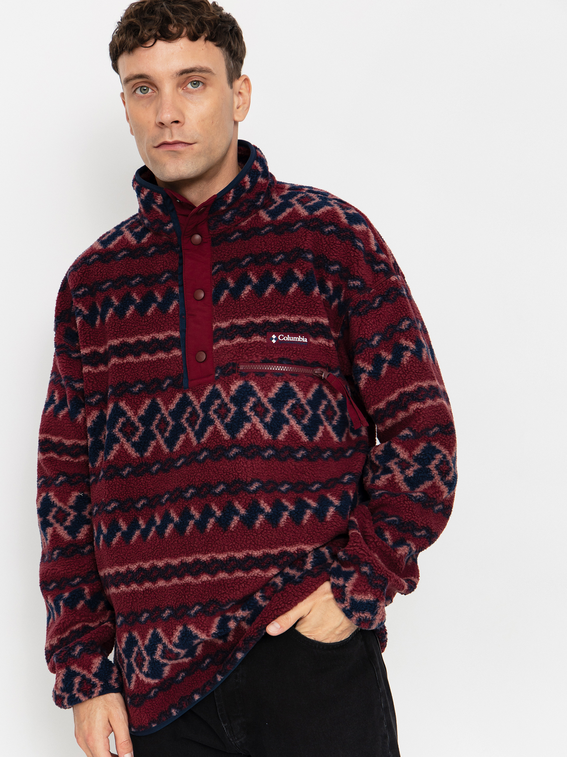 Columbia Helvetia II Printed Half Snap Fleece - burgundy (rich wine ...